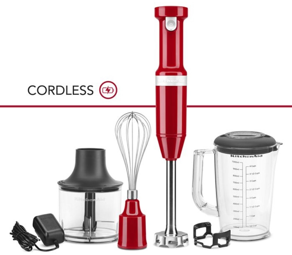 KitchenAid Empire Red Cordless Hand Blender with Chopper and Whisk Attachment MVB Appliance Mattress Ocala and Leesburgh FL