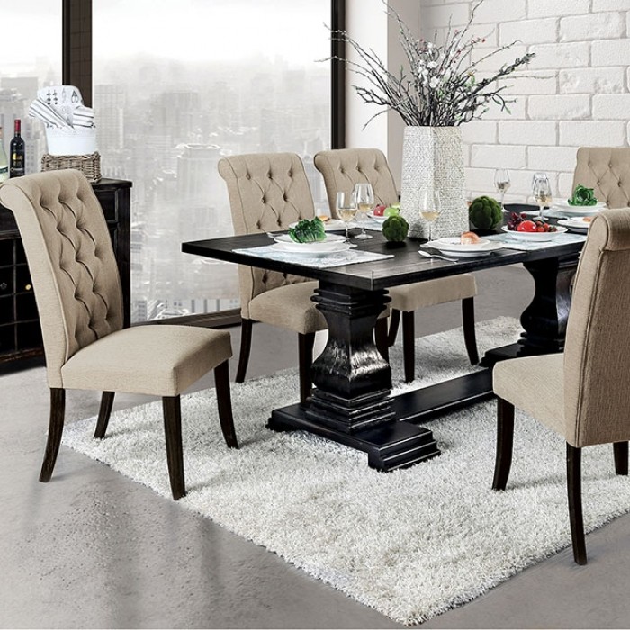 Furniture of America Nerissa 7 Piece Antique Black Gray Dining Table Set