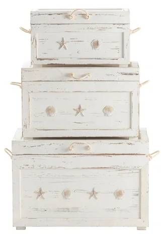 Crestview Collection Seaside White Shell Set Of 3 Trunks | The ...