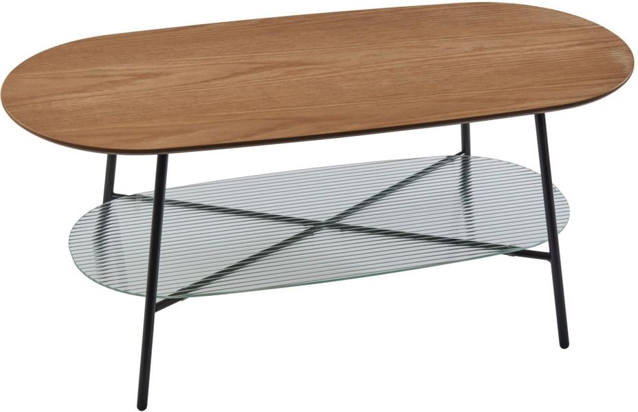Adesso® Diane Natural Wood Coffee Table with Glass shelve and Black ...