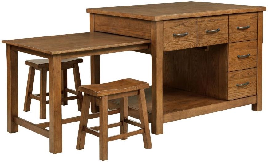 Coaster® Mayfair 3-Piece Dark Oak Kitchen Island with Extension Table ...