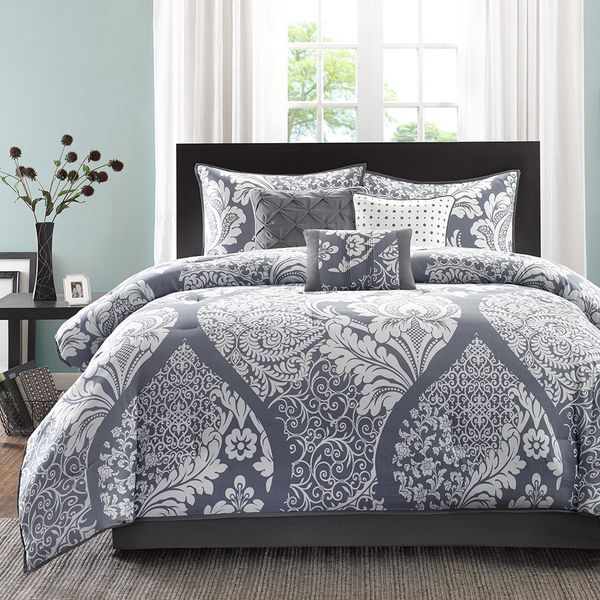 Olliix by Madison Park Vienna Grey 7 Piece Cotton Printed Comforter Set ...