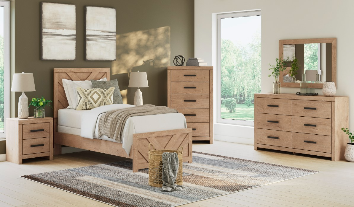 Tan dresser with mirror store