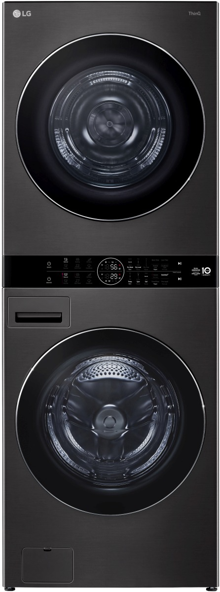 LG 5.0 Cu. Ft. Washer, 7.8 Cu. Ft. Dryer Black Steel Stack Laundry ...