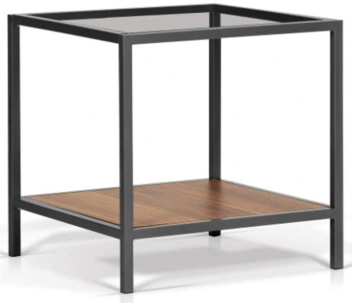Korson Furniture Yuppie Glass Top End Table with Gray Metal Base ...