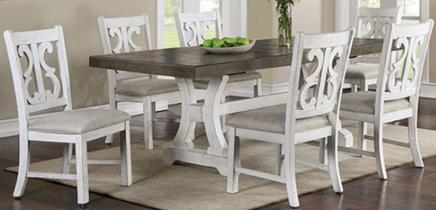 Distressed white dining table set store