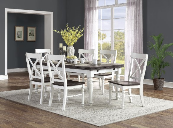 Emerald Home Mountain Retreat Dark Mocha Dining Table with Two Leaves and Antique White Base
