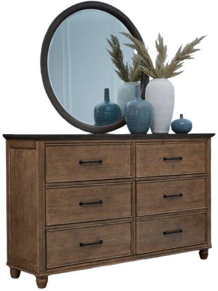 John Thomas Furniture® Vista Coal/Hickory 6-Drawer Dresser with Round ...