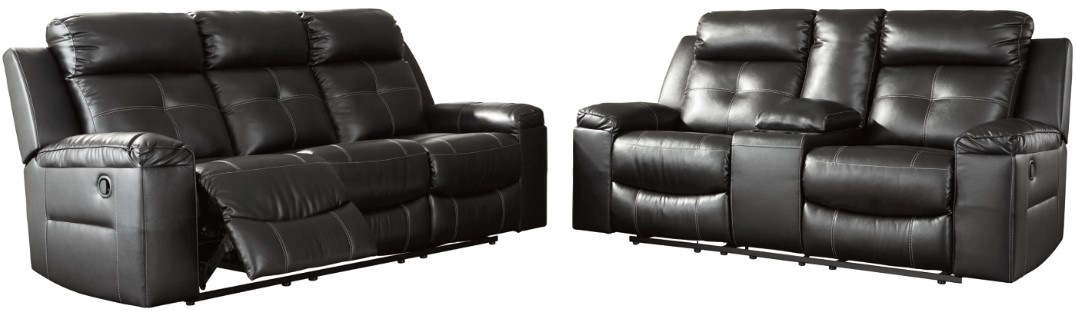 Signature Design by Ashley Kempten 2 Piece Black Living Room Set with Reclining Sofa