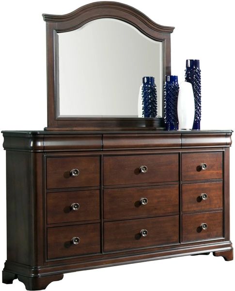 Elements International Cameron Cherry Dresser and Mirror | Bob Mills Furniture
