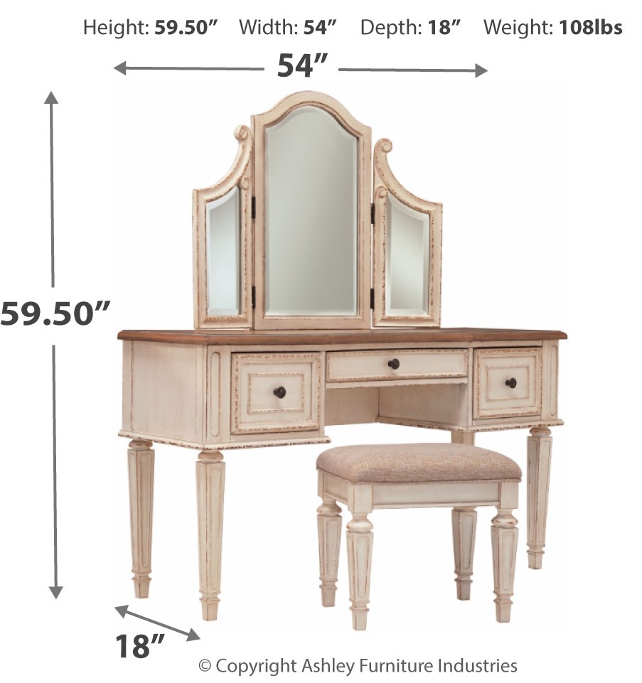 Signature Design by Ashley Realyn Vanity Mirror Stool Set Miskelly Furniture