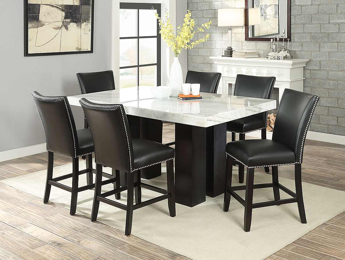 Steve Silver Co. Camila 7 Piece Square Marble Top Counter Height Dining Set