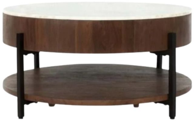 Classic Home Lorna Marble Top Round Coffee Table with Brown Base ...