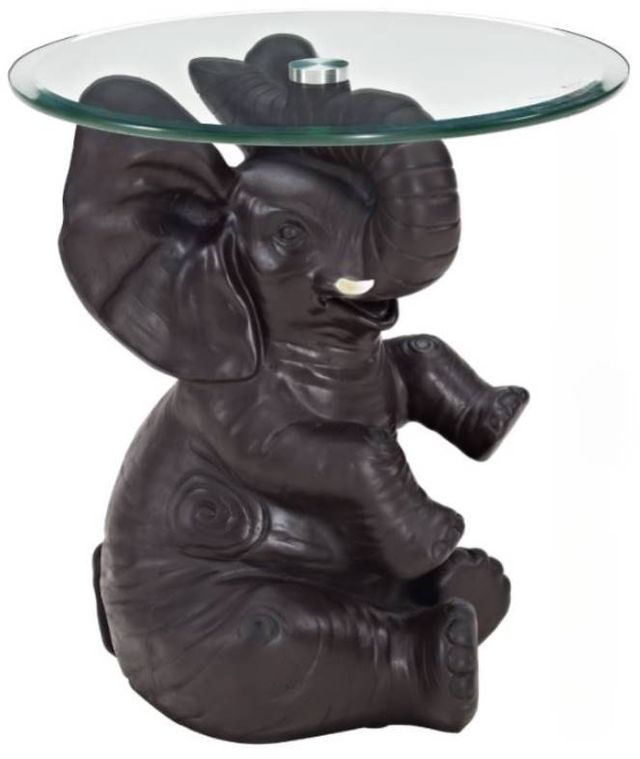 Powell® Ernie Glass Top Elephant Side Table with Dark Gray Base ...