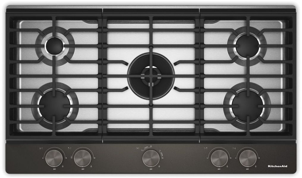 KitchenAid® 36" Black Ore Gas Cooktop with 5 Burners and Integrated Wok ...