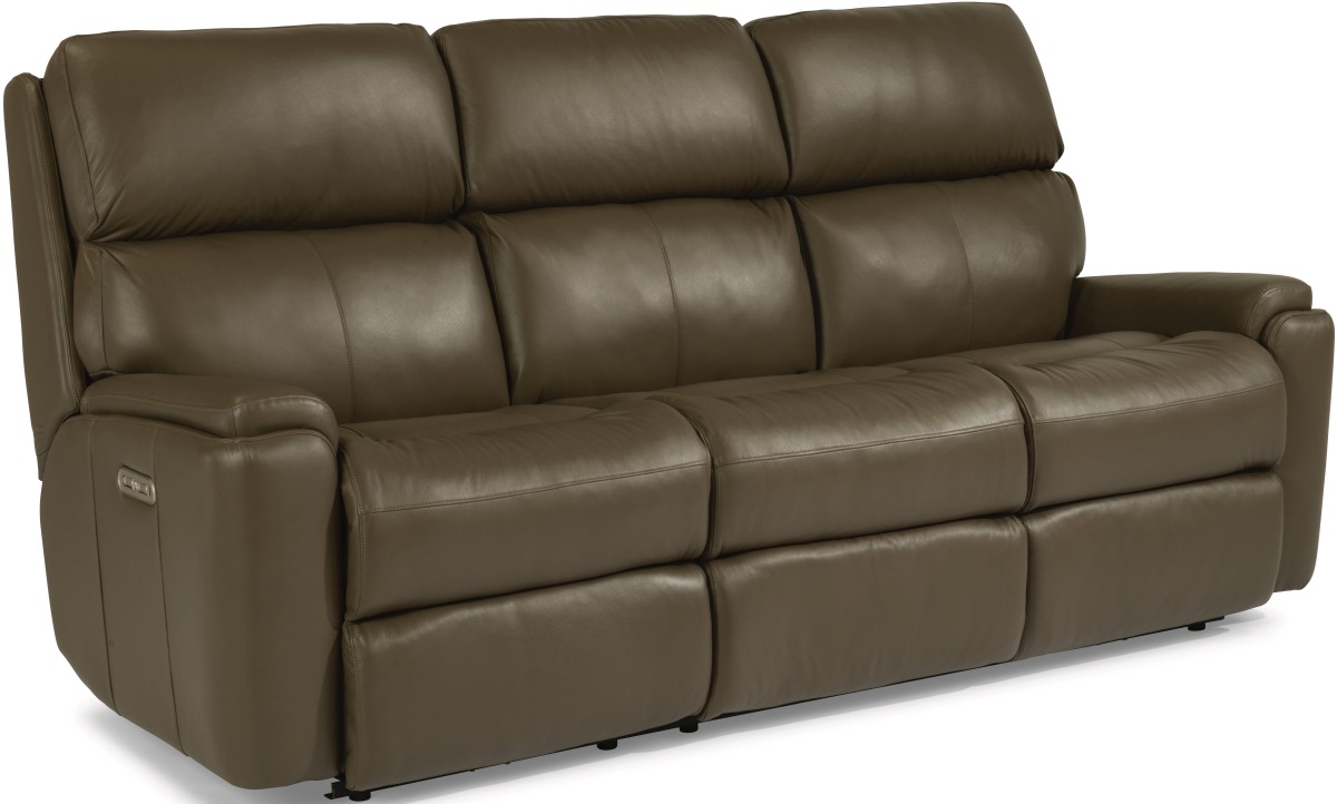 Flexsteel Rio Dark Stone Power Reclining Sofa with Power Headrests