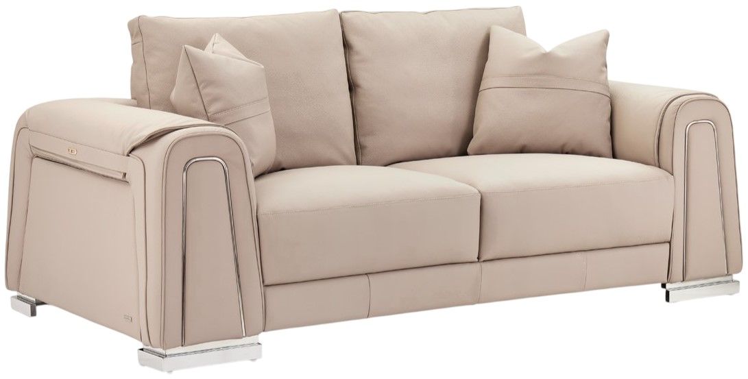Michael Amini® Mia Bella Stainless Steel/Taupe Leather Loveseat | Mary ...