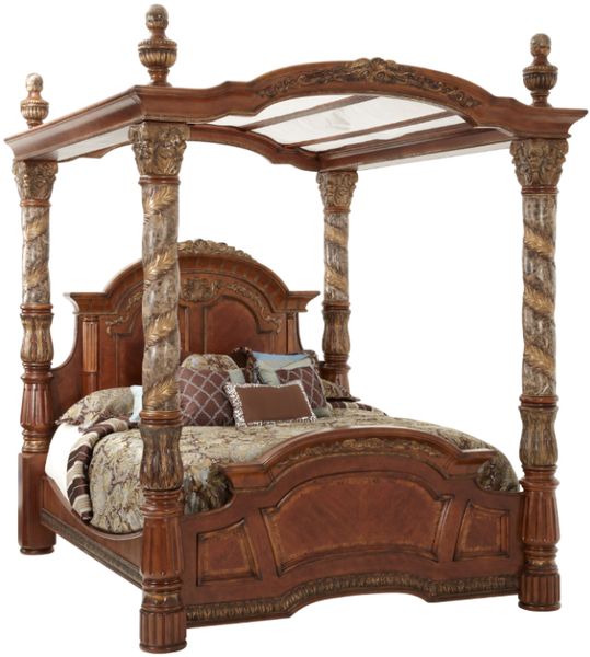 Michael Amini® Villa Valencia® Classic Chestnut Eastern King Canopy Bed ...