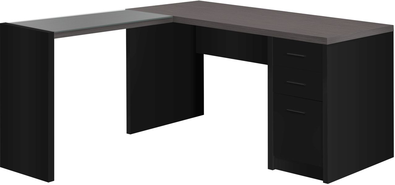 Monarch Specialties Inc. Black with Grey Top Corner with Tempered Glass ...
