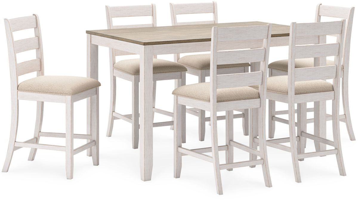 Signature Design by Ashley Skempton 7 Piece Light Brown White Counter Height Dining Set Miskelly Furniture