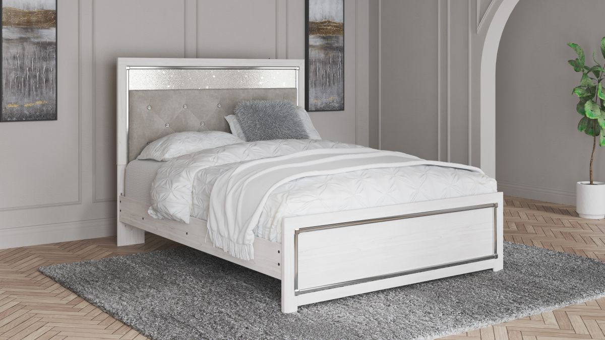 Signature Design by Ashley Altyra White Queen Panel Bed with LED Lights Parks Home Furnishings