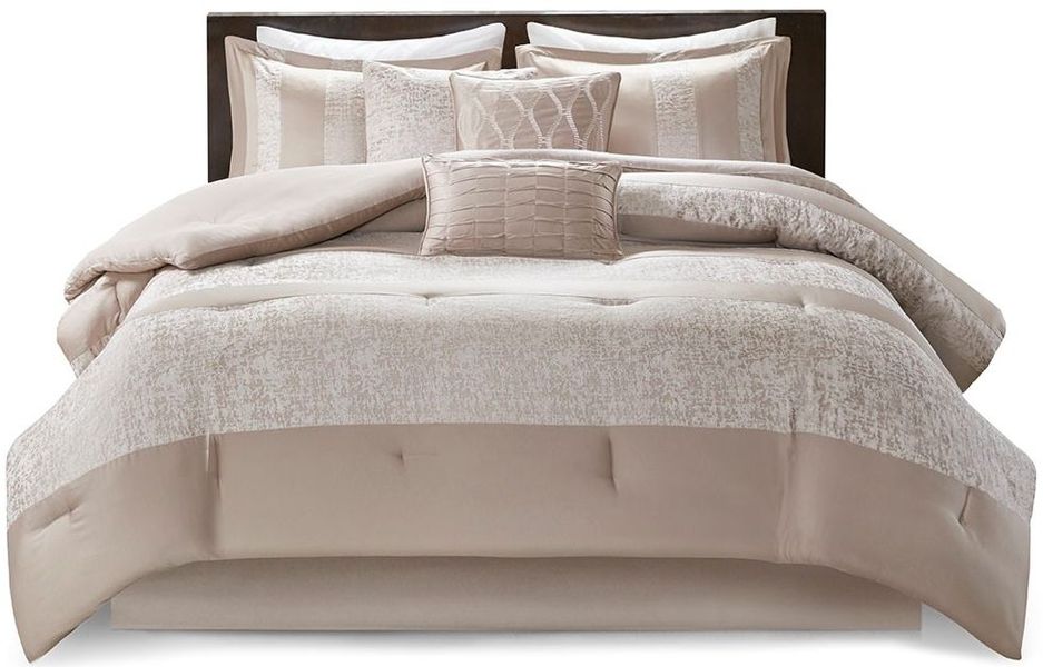 Olliix by Madison Park Ava Taupe 7 Piece Chenille Jacquard Comforter ...