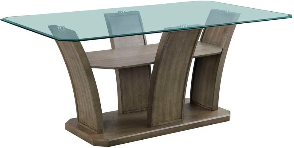 Elements International Dapper Glass Top Rectangular Dining Table with Gray Base | Lacks ...