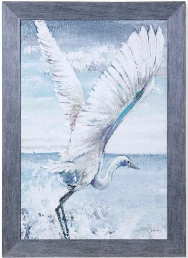 StyleCraft Great Egret Flying Dark Gray/Light Blue/White Wall Art ...