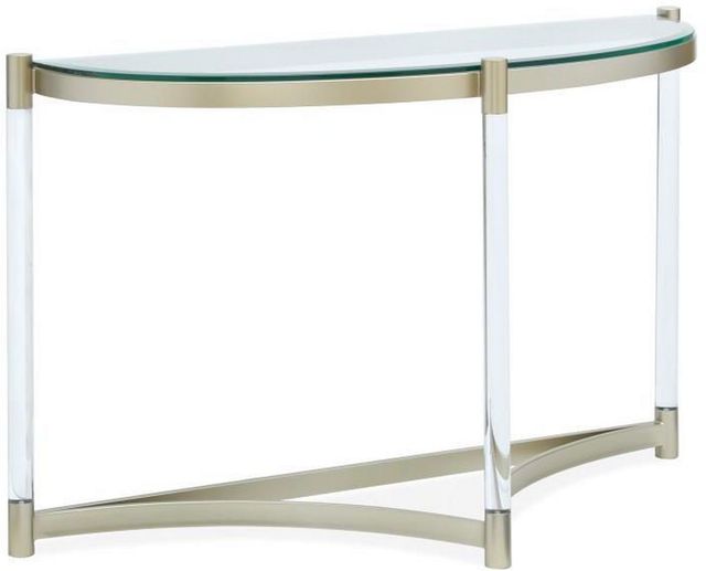 Magnussen Home® Silas Glass Top Demilune Sofa Table with Platinum/Clear ...