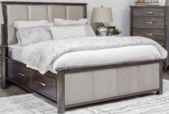 Mako Wood Furniture Scarlett Beige/Brown Upholstered Storage Panel Bed ...