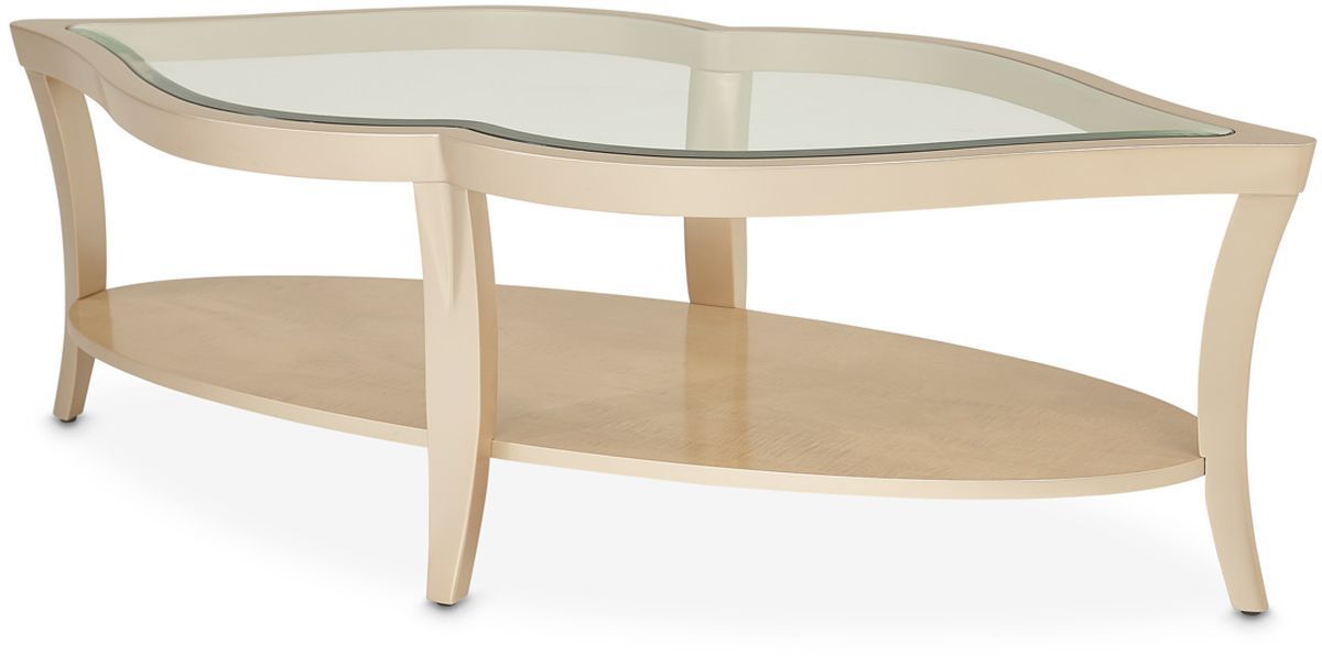 Michael Amini® Malibu Cres Glass Top Cocktail Table with Chardonnay ...