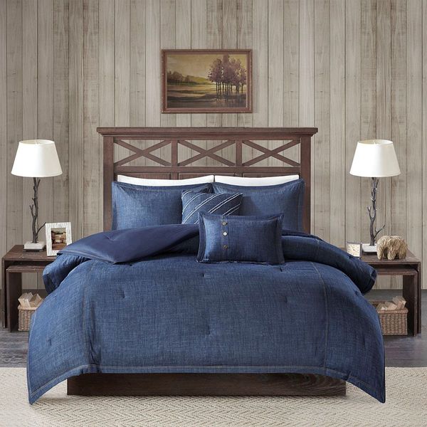 Olliix by Woolrich Blue Full Perry Oversized Denim Comforter Set | Big ...