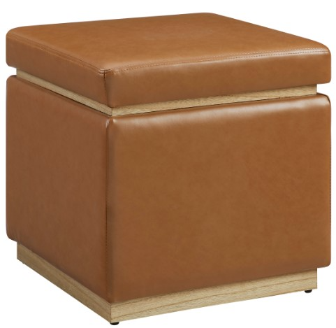 Caramel leather storage ottoman store