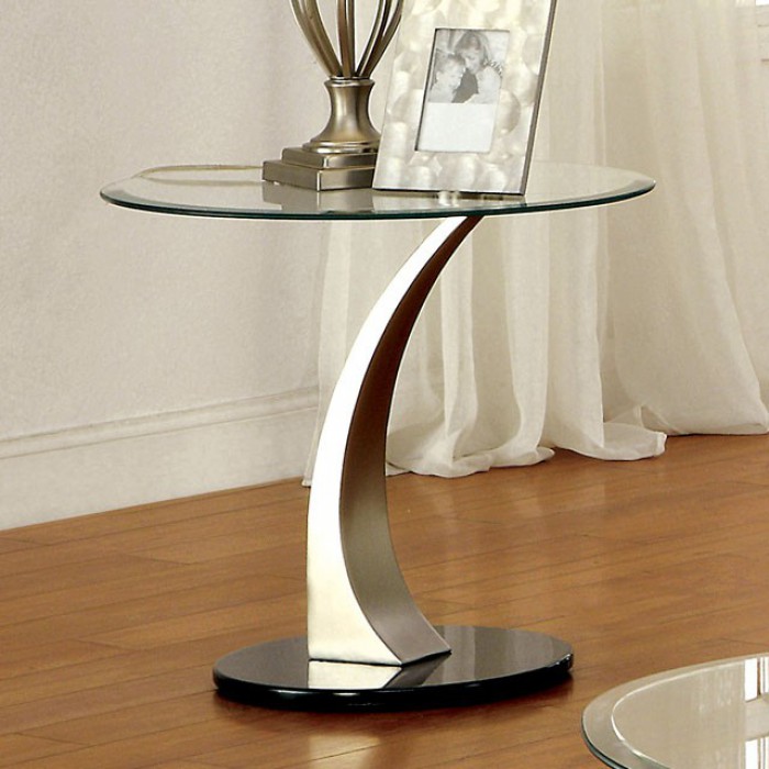 Furniture of America Valo Tempered Glass End Table with Satin Plated Base