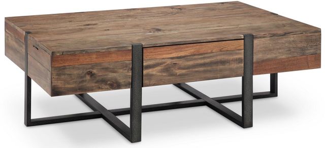 Magnussen Home® Prescott Rustic Honey Cocktail Table with Metal Base ...