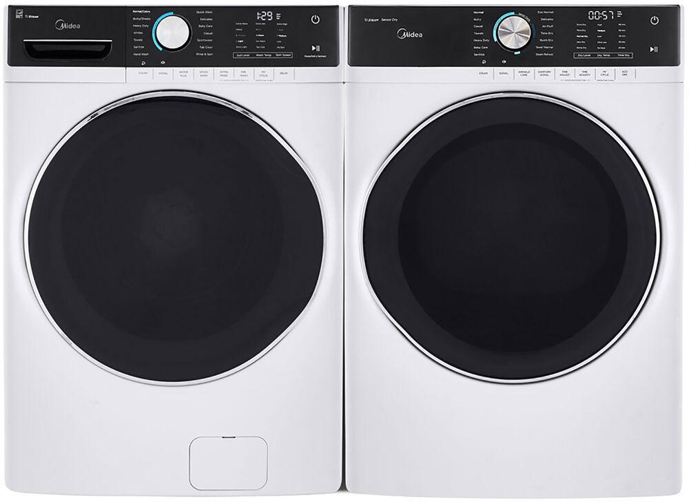 Midea 4.5 Cu. Ft. Front Load Washer 8.0 Cu. Ft. Gas Dryer White Laundry Pair John s Appliance Bedding South Daytona New Smyrna