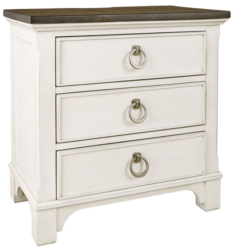 White nightstand with brown top store
