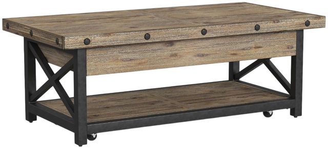 Flexsteel® Carpenter Light Brown Rectangular Lift-Top Black Metal ...