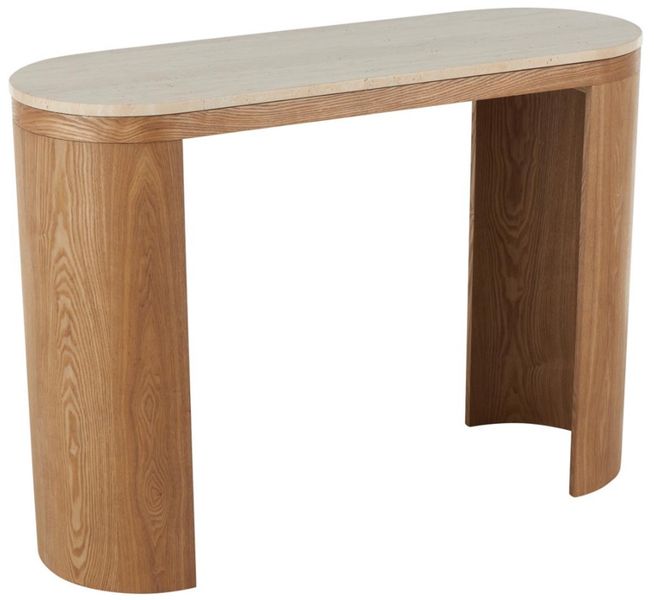 Deco Marche Brown Wood Curved Support Console Table with Beige Oval ...