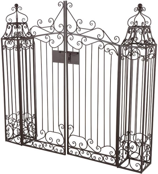 Deco Marche Dark Brown Metal Outdoor Scrollwork Arched Gate Garden ...