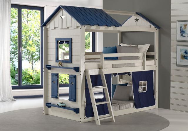 Donco Kids Blue/Light Grey Twin/Twin Bunk with Blue Tent Kit | Davis ...