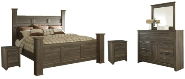 Signature Design by Ashley Juararo 5 Piece Dark Brown California King Poster Bed Set