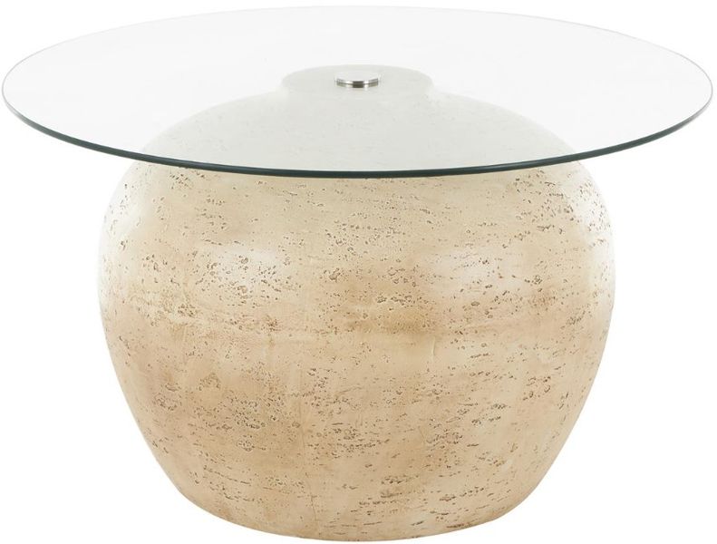 Deco Marche Glass Top Wide Living Room Coffee Table with Beige Base ...