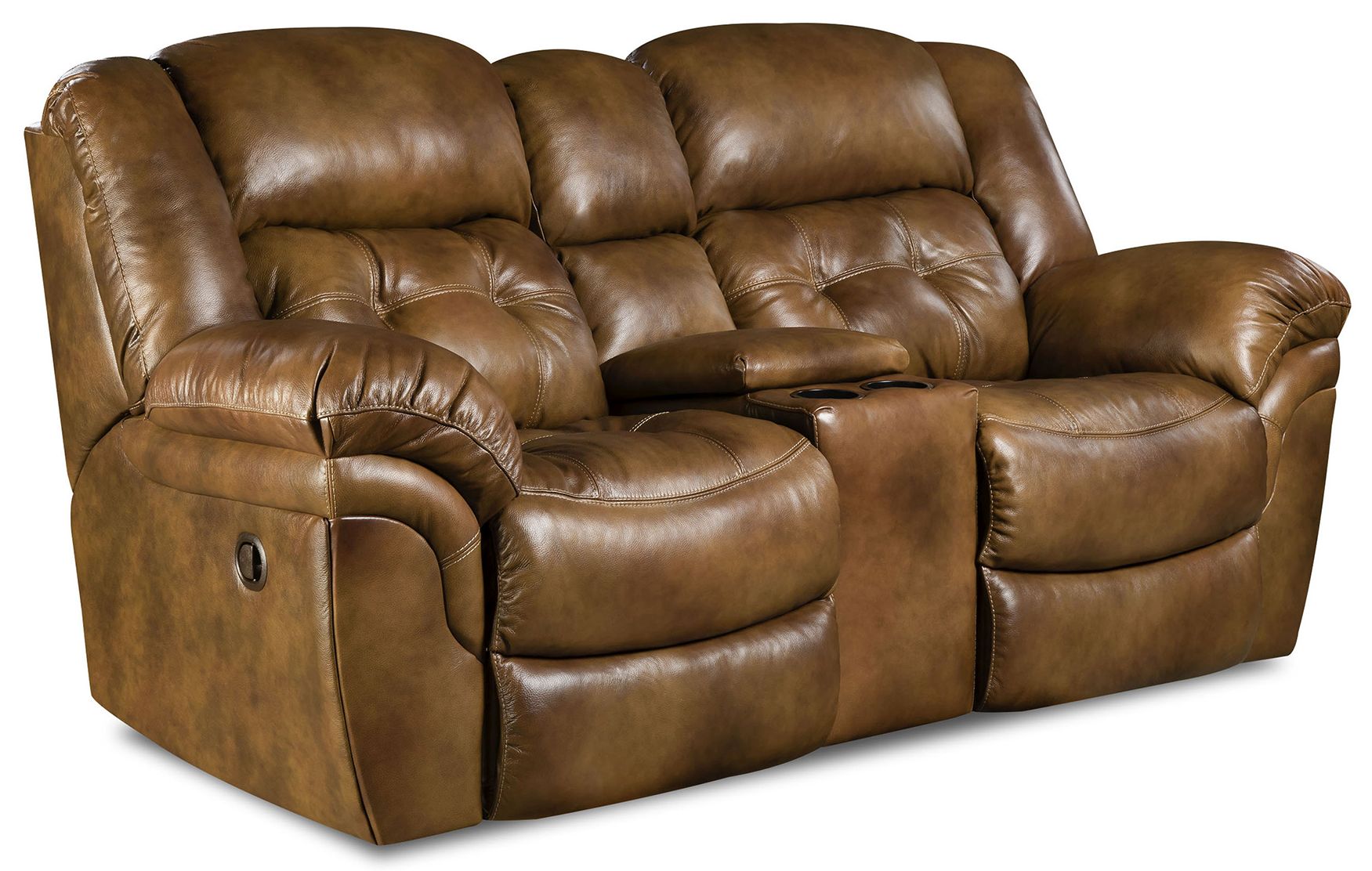 HomeStretch Cheyenne Beige Reclining Loveseat with Console Miskelly Furniture