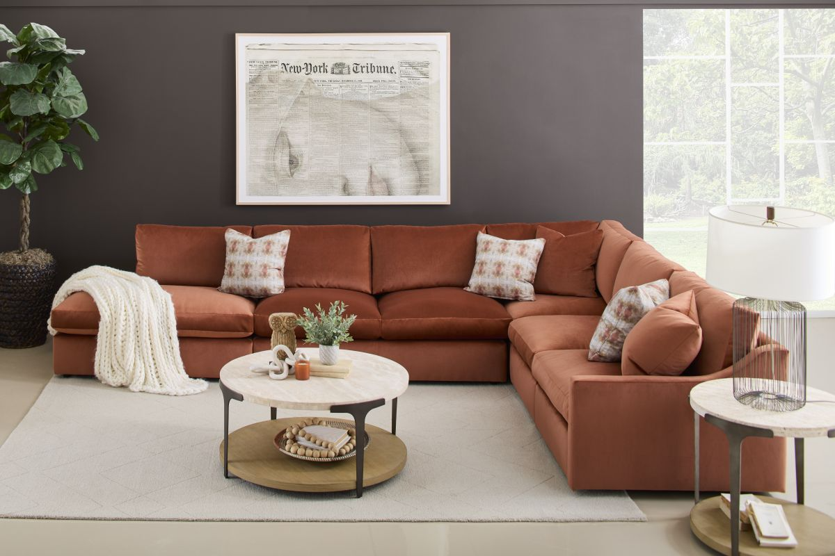 Flexsteel Sky 5 Piece Rust Sectional Great Rooms Furniture and Mattresses