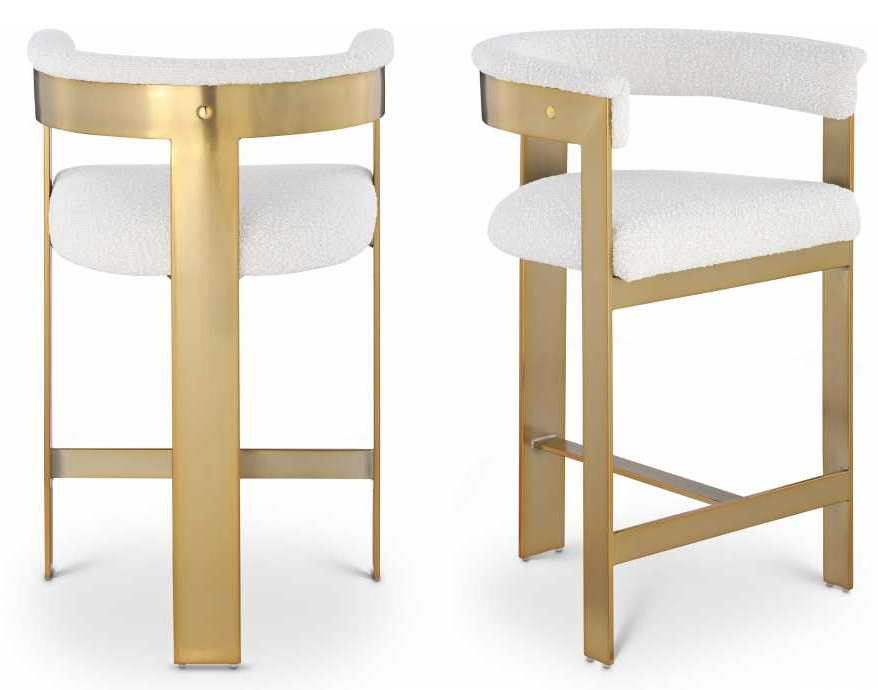 Meridian Furniture Romeo 2 Piece Brushed Gold Cream Boucle Counter Stool Set Zukasa Furniture Tulsa OK