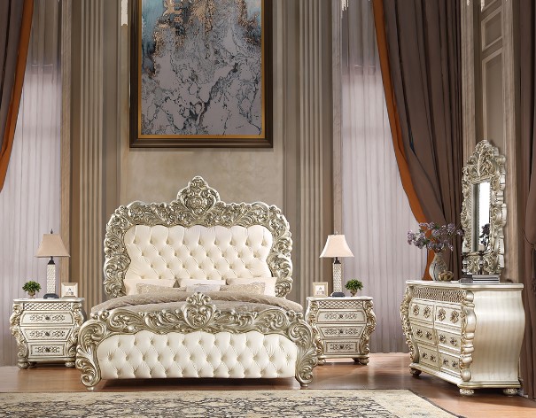 Homey Design 5 Piece Metallic Champagne White Bedroom Set Furniture Time