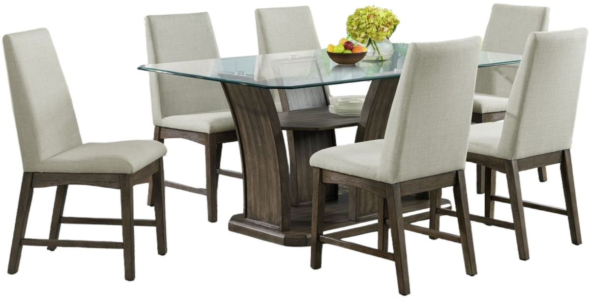 Elements International Dapper Grey Glass Dining Table with 6 Chairs Set
