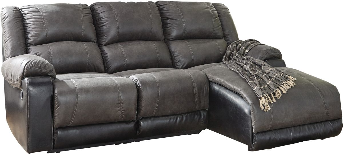 Signature Design by Ashley Nantahala 3 Piece Slate Reclining Right Arm Facing Sectional and Chaise Knowles Home Furnishings