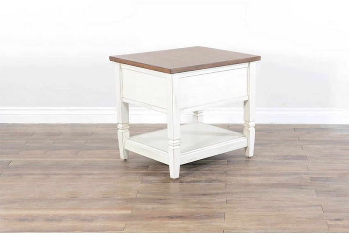 Sunny Designs Buck Skin Marble White End Table with Brown Top